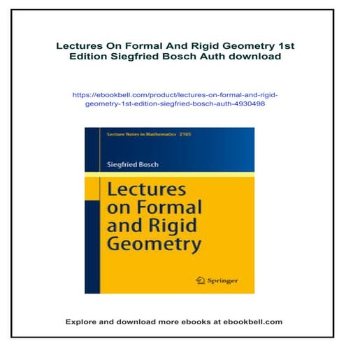 Lectures On Formal And Rigid Geometry 1st Edition Siegfried Bosch Auth ...