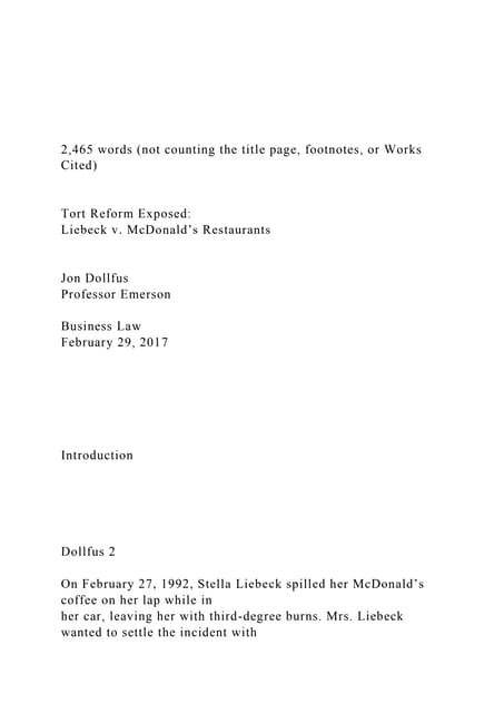 McDonald’s—The Coffee Spill Heard ’Round the WorldThe McDonald’s.docx | Bars & Restaurants ...