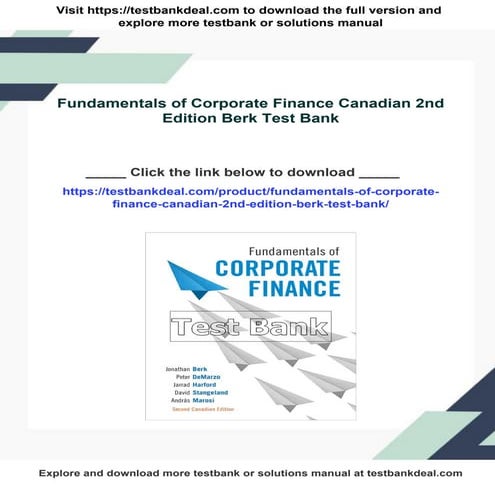 Fundamentals of Corporate Finance Canadian 2nd Edition Berk Test Bank | PDF