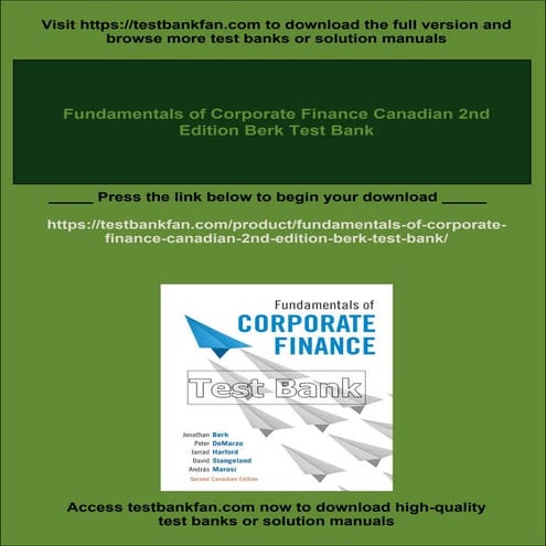 Fundamentals of Corporate Finance Canadian 2nd Edition Berk Test Bank | PDF