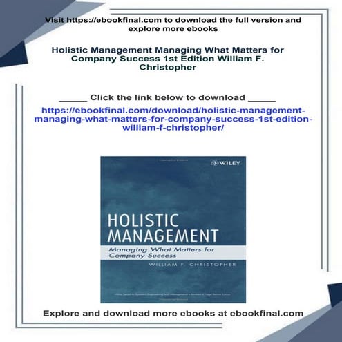 Holistic Management Managing What Matters for Company Success 1st ...