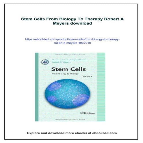 Stem Cells From Biology To Therapy Robert A Meyers | PDF