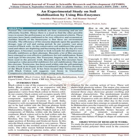 An Experimental Study on Soil Stabilization by Using Bio Enzymes | PDF