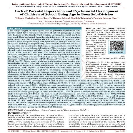 Lack of Parental Supervision and Psychosocial Development of Children ...