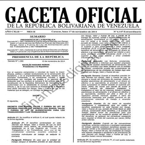 Gaceta Oficial Extarordinaria Nº6.147-Reforma de la ley de Alimentación | PDF