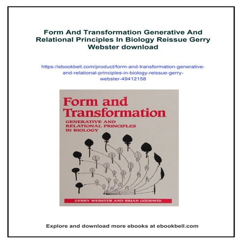 Form And Transformation Generative And Relational Principles In Biology ...
