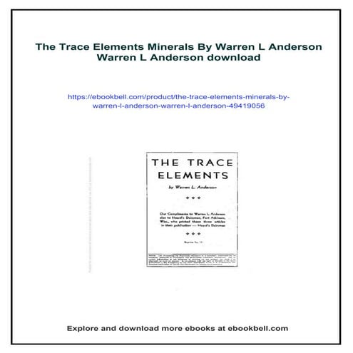 The Trace Elements Minerals By Warren L Anderson Warren L Anderson | PDF