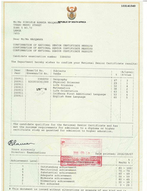 Matric Certificate | PDF