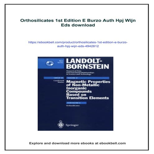 Orthosilicates 1st Edition E Burzo Auth Hpj Wijn Eds | PDF