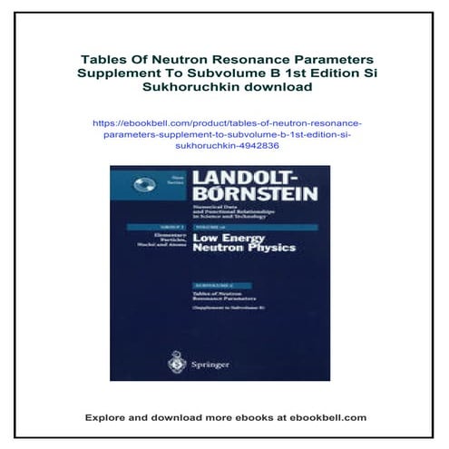 Tables Of Neutron Resonance Parameters Supplement To Subvolume B 1st Edition Si Sukhoruchkin | PDF