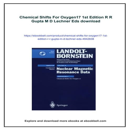 Chemical Shifts For Oxygen17 1st Edition R R Gupta M D Lechner Eds | PDF