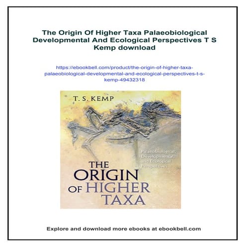 The Origin Of Higher Taxa Palaeobiological Developmental And Ecological ...