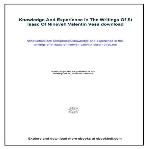 Knowledge And Experience In The Writings Of St Isaac Of Nineveh ...