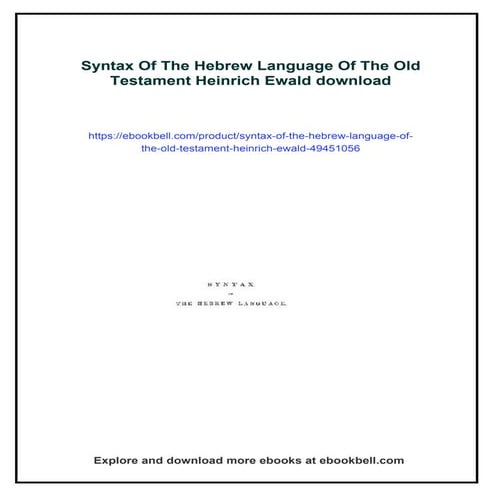 Syntax Of The Hebrew Language Of The Old Testament Heinrich Ewald | PDF