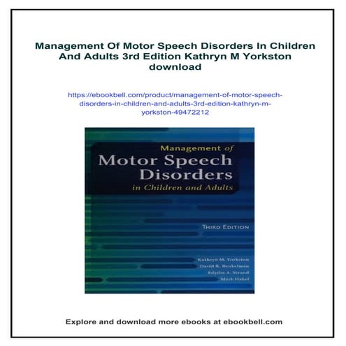 Management Of Motor Speech Disorders In Children And Adults 3rd Edition ...