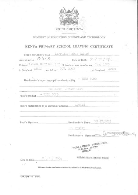 Primary School Leaving Certificate Format