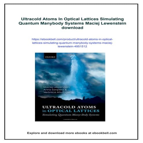Ultracold Atoms In Optical Lattices Simulating Quantum Manybody Systems ...