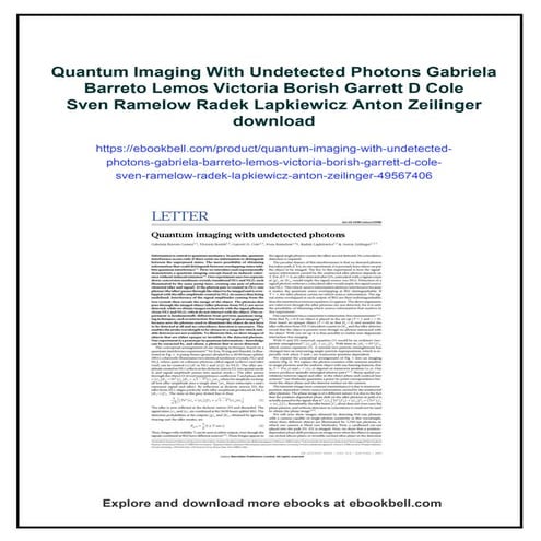 Quantum Imaging With Undetected Photons Gabriela Barreto Lemos Victoria Borish Garrett D Cole ...