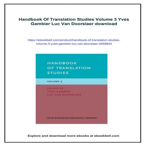 Handbook Of Translation Studies Volume 3 Yves Gambier Luc Van Doorslaer ...