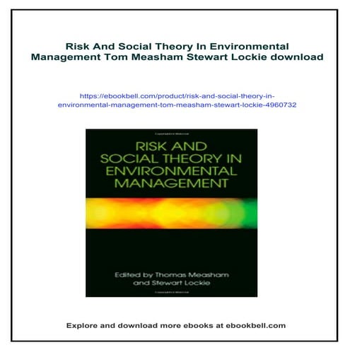 Risk And Social Theory In Environmental Management Tom Measham Stewart ...