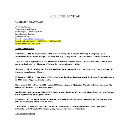 shaji Narayanancv | PDF