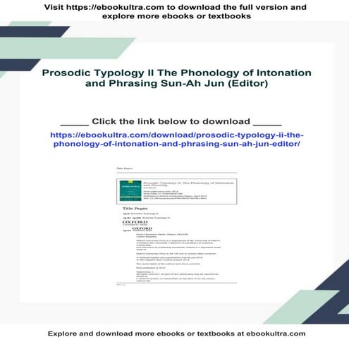 Prosodic Typology II The Phonology of Intonation and Phrasing Sun-Ah Jun (Editor) | PDF