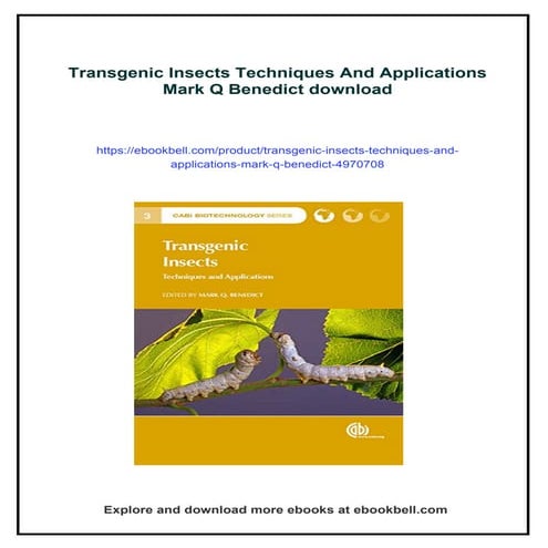 Transgenic Insects Techniques And Applications Mark Q Benedict | PDF