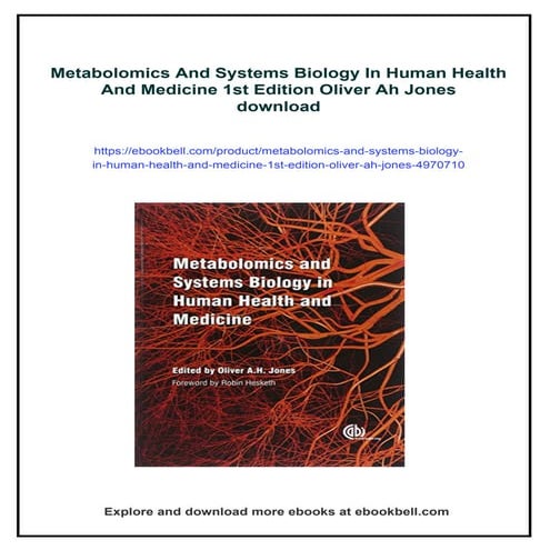 Metabolomics And Systems Biology In Human Health And Medicine 1st ...