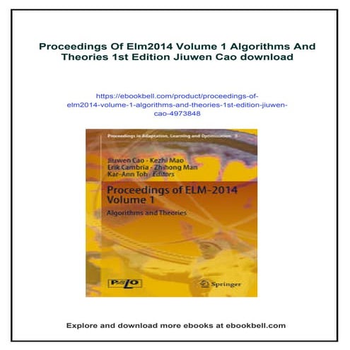 Proceedings Of Elm2014 Volume 1 Algorithms And Theories 1st Edition Jiuwen Cao | PDF