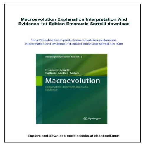 Macroevolution Explanation Interpretation And Evidence 1st Edition Emanuele Serrelli | PDF