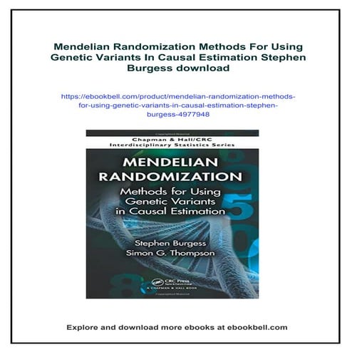 Mendelian Randomization Methods For Using Genetic Variants In Causal Estimation Stephen Burgess ...