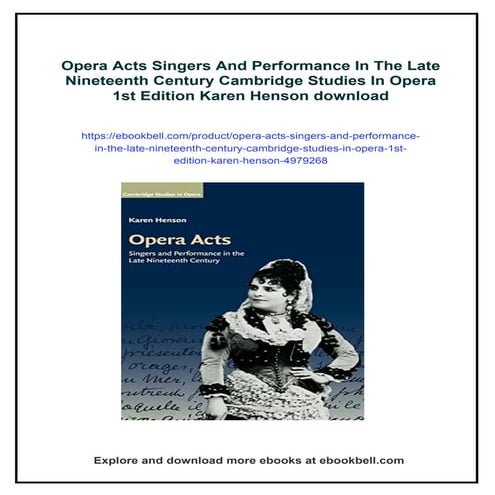 Opera Acts Singers And Performance In The Late Nineteenth Century ...