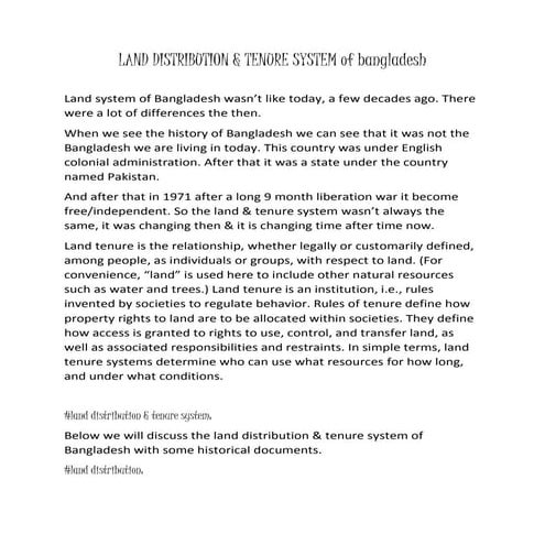 LAND DISTRIBUTION & TENURE SYSTEM | PDF