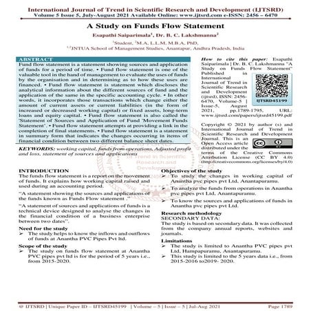 A Study on Funds Flow Statement | PDF