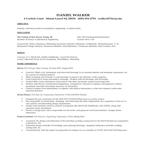 Daniel Walker Resume | DOCX