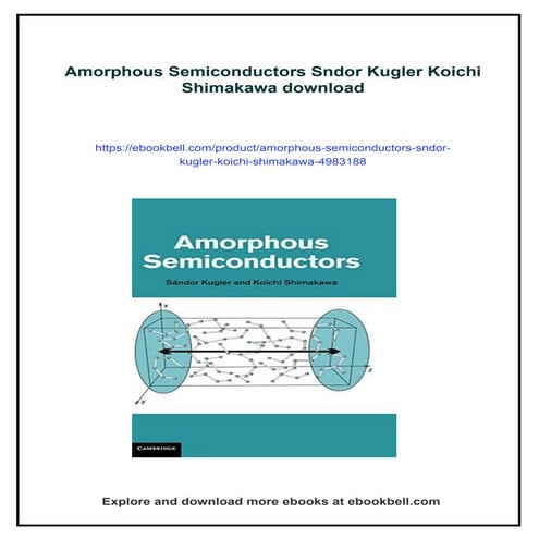 Amorphous Semiconductors Sndor Kugler Koichi Shimakawa | PDF