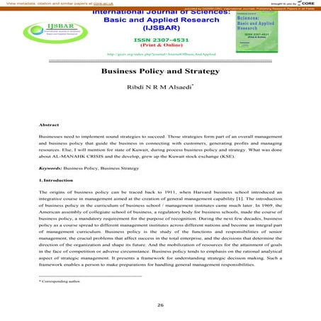 Business policy and strategy | PDF