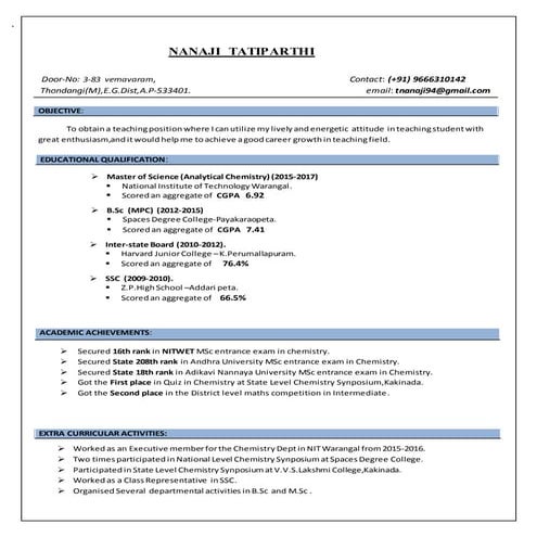 venkat Resume teaching | DOCX