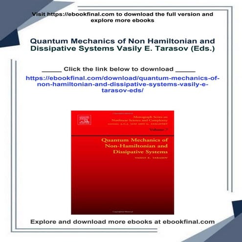Quantum Mechanics of Non Hamiltonian and Dissipative Systems Vasily E. Tarasov (Eds.) | PDF