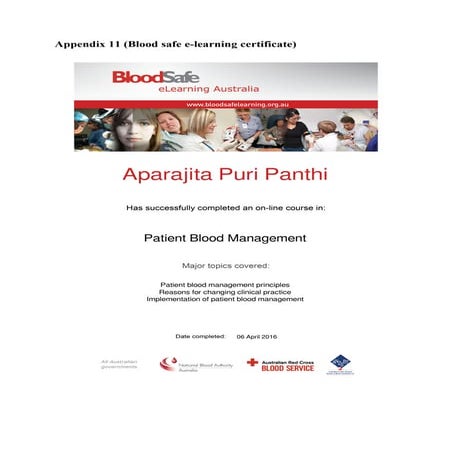 Appendix 11 (Blood safe e-learning certificate) | PDF | Blood Disorders ...