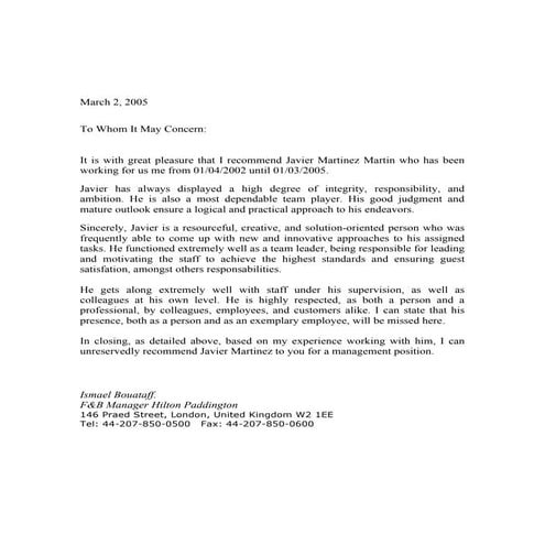 recommendation letter hilton | PDF