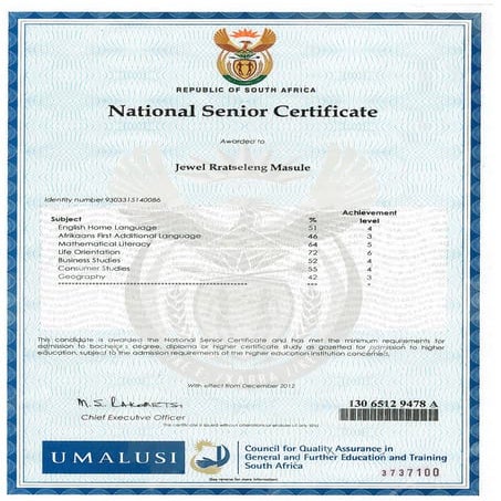 Matric Certificate | PDF