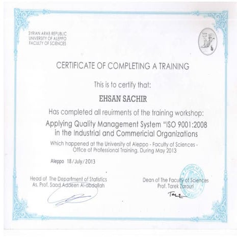 Certificat of ISO 9001 | PPT | Free Download