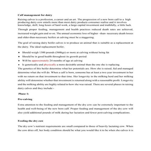 Calf management for dairy | PDF