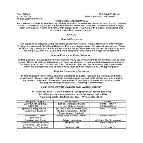 Special Education Resume 2-3-17 | PDF | Special Needs Kids | Parenting