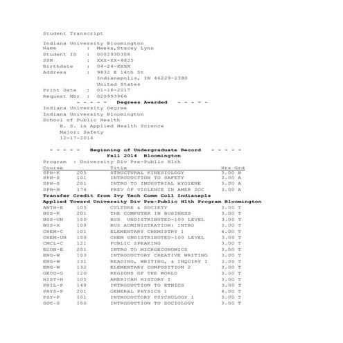 Indiana University Transcript | DOCX