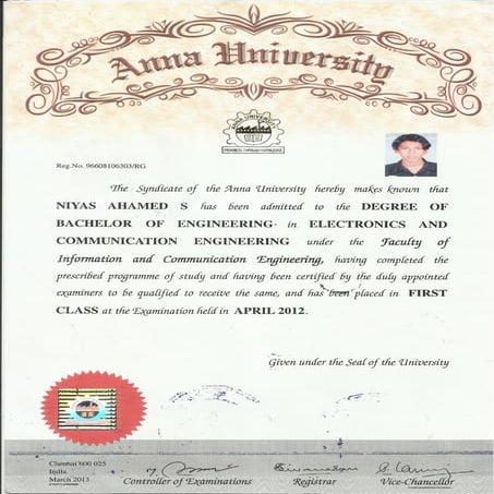 BE Degree Certificate | PDF | Education
