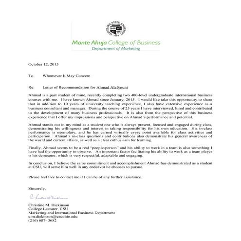 Student Letter of Reference | DOC
