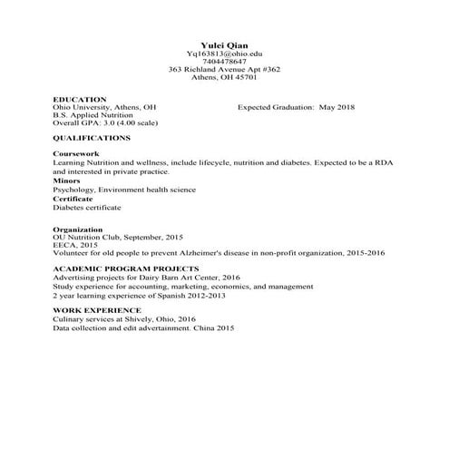 Resume- Yulei Qian | PDF