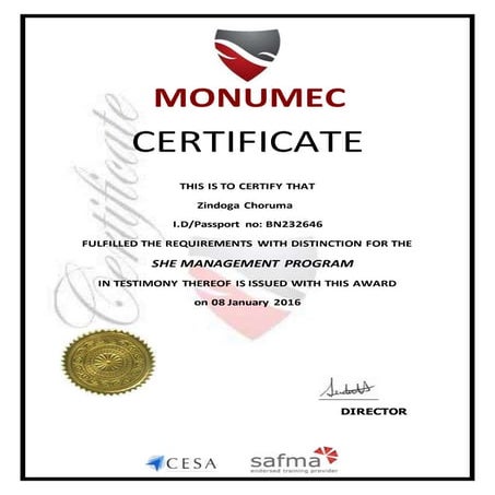 SHE Certificate | DOCX